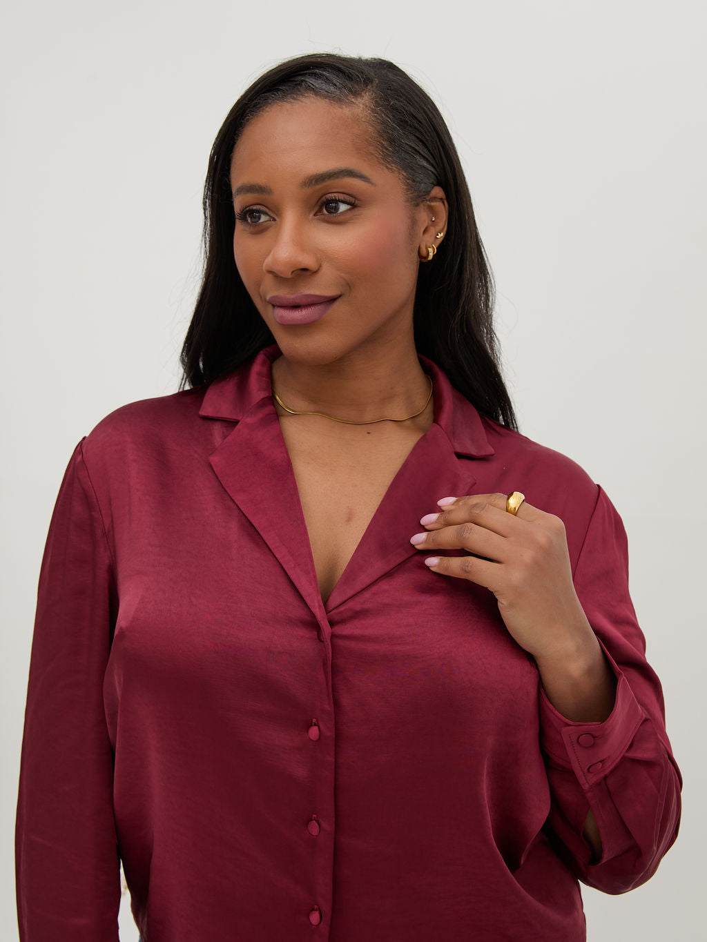 Bex Burgundy Relaxed Satin Shirt – Fika